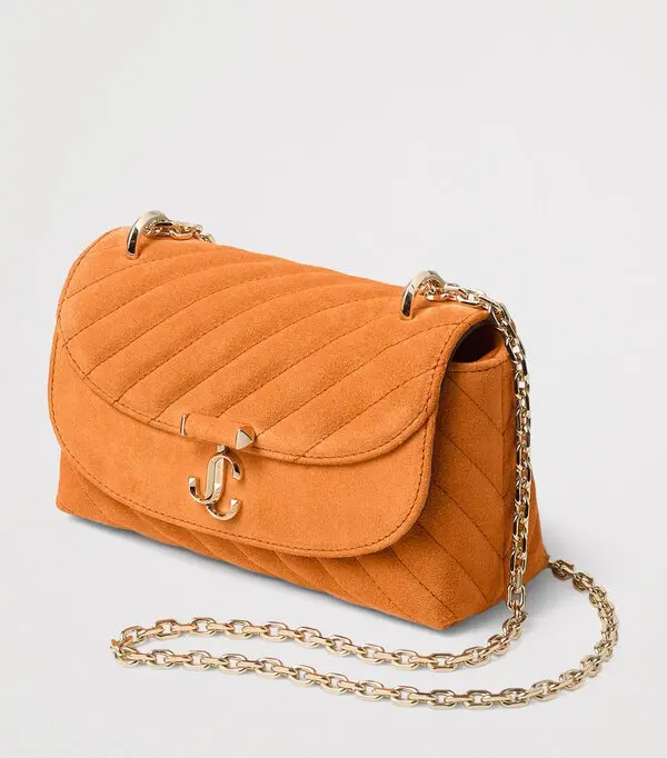 JIMMY CHOO Small Quilted Suede Curve Cross-body Bag - Orange