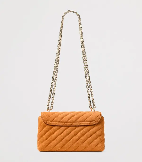 JIMMY CHOO Small Quilted Suede Curve Cross-body Bag - Orange