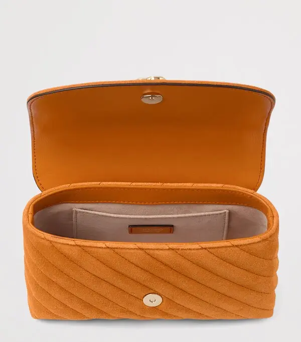 JIMMY CHOO Small Quilted Suede Curve Cross-body Bag - Orange