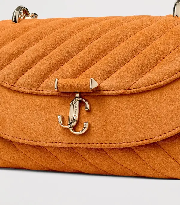 JIMMY CHOO Small Quilted Suede Curve Cross-body Bag - Orange