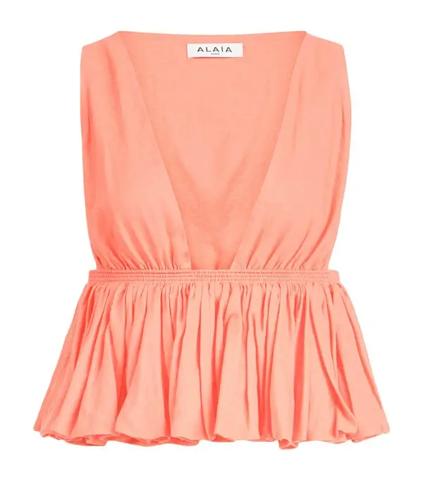 Alaïa Cotton-linen Peplum Top - Pink