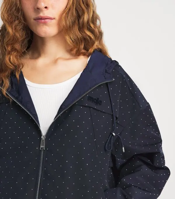 Maje Embellished Zip-up Hooded Jacket With Drawstrings - Blue