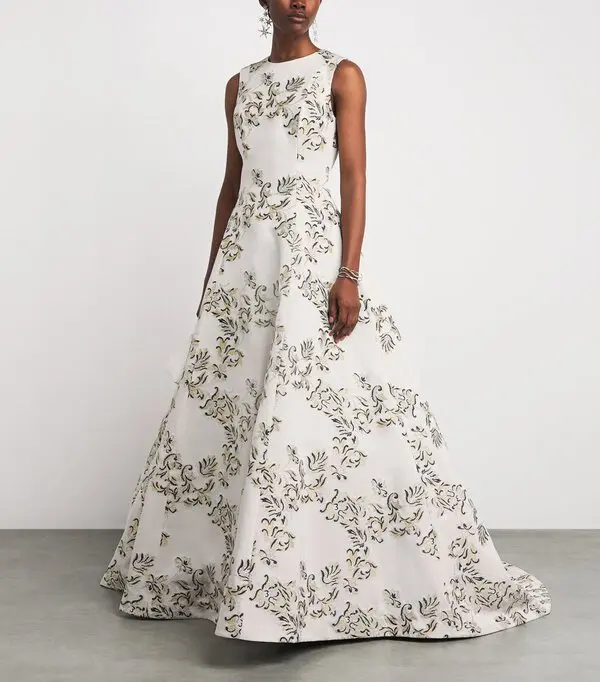 Carolina Herrera Embroidered Sleeveless Gown