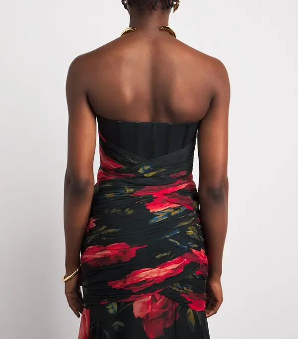 Carolina Herrera Silk Chiffon Floral Bustier Gown - Black