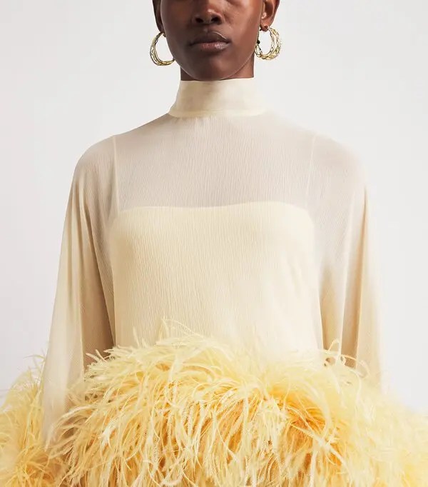 TALLER MARMO Silk Crepe Chiffon Kaftan Maxi Dress With Ostrich Feather Trim