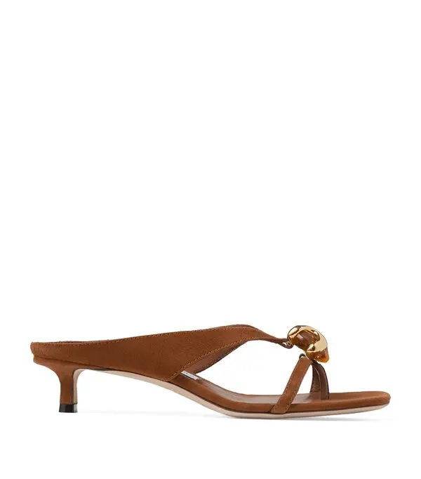 JIMMY CHOO Emeristone 35 Suede Heeled Mules - Beige