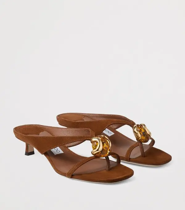 JIMMY CHOO Emeristone 35 Suede Heeled Mules - Beige
