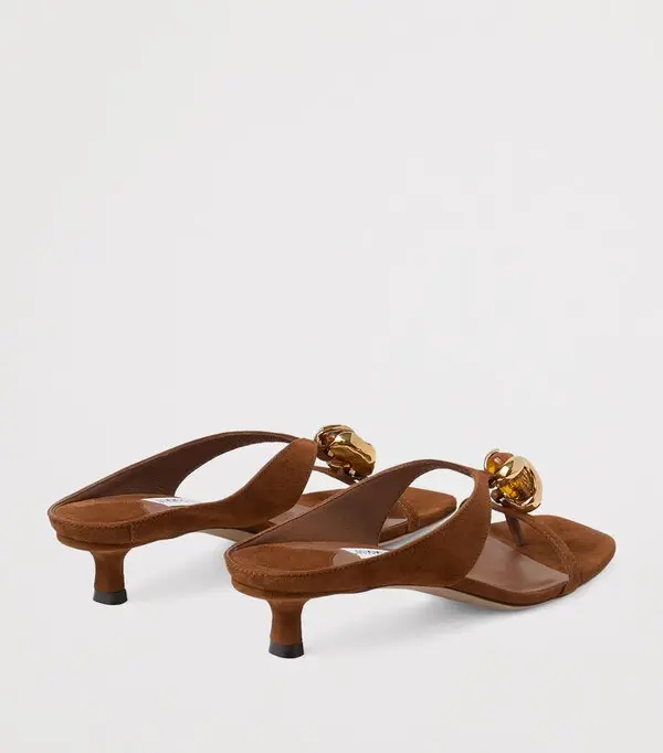 JIMMY CHOO Emeristone 35 Suede Heeled Mules - Beige