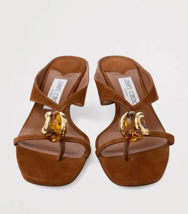 JIMMY CHOO Emeristone 35 Suede Heeled Mules - Beige