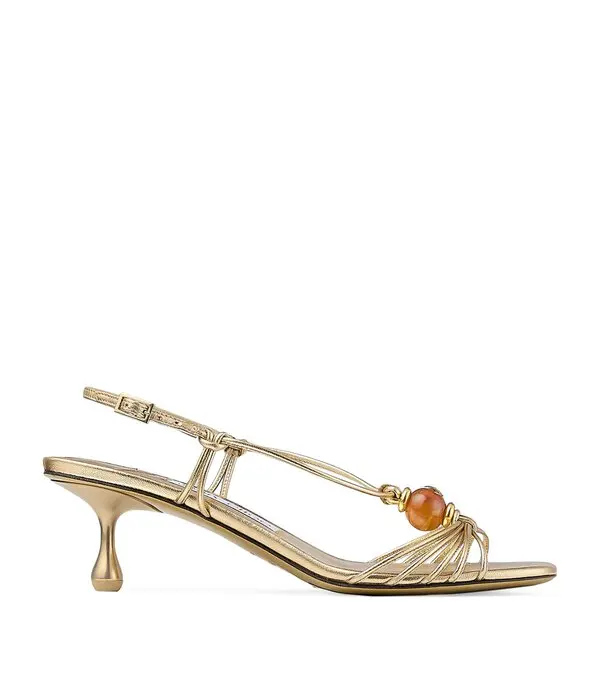 JIMMY CHOO Lova 50 Metallic Leather Sandals - Gold