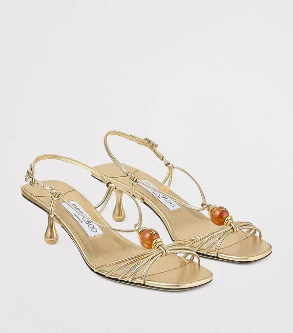 JIMMY CHOO Lova 50 Metallic Leather Sandals - Gold