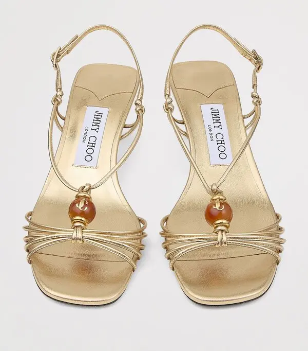 JIMMY CHOO Lova 50 Metallic Leather Sandals - Gold