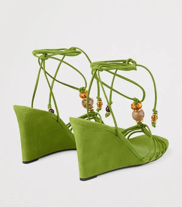 JIMMY CHOO Lova 85 Suede Wedge Sandals With Beaded Detailing - Green