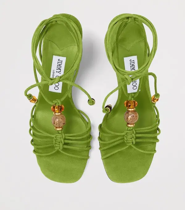 JIMMY CHOO Lova 85 Suede Wedge Sandals With Beaded Detailing - Green