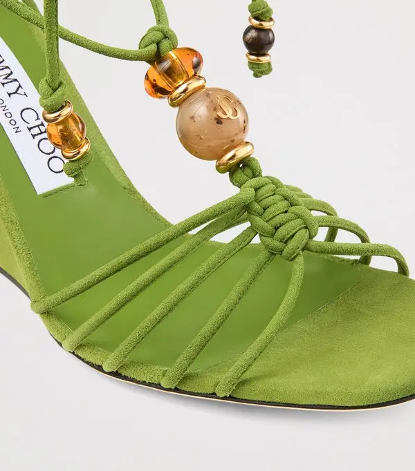 JIMMY CHOO Lova 85 Suede Wedge Sandals With Beaded Detailing - Green
