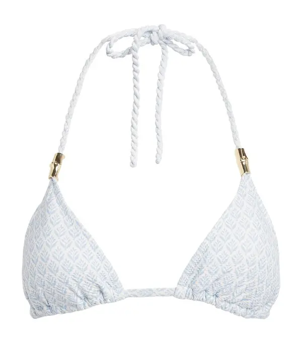 Heidi Klein Triangle Bikini Top With Folate Motif And Gold-tone Hardware - Blue