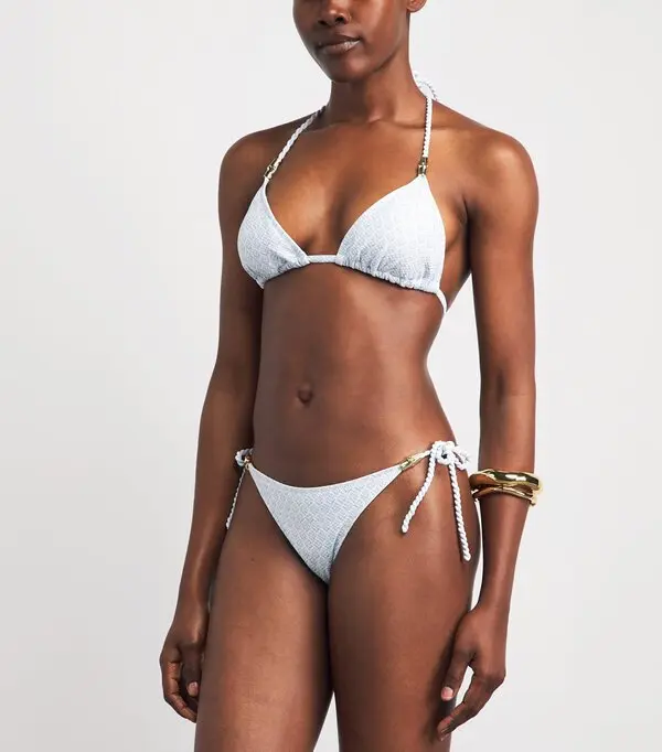 Heidi Klein Triangle Bikini Top With Folate Motif And Gold-tone Hardware - Blue