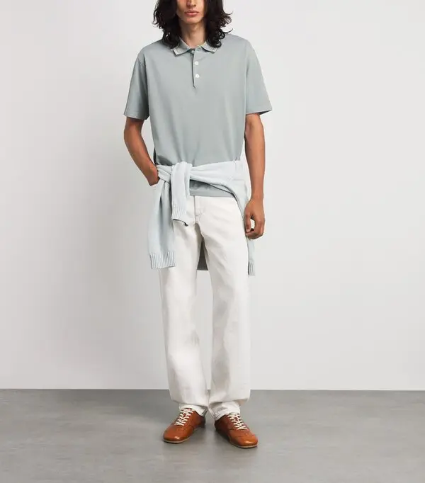 FRAME Cotton Piqué Polo Shirt - Blue
