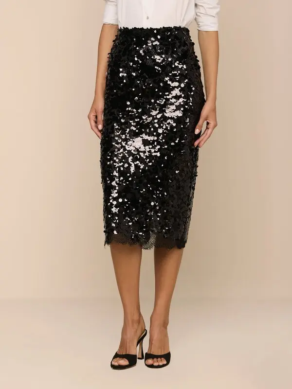 L'Agence Makena Sequin Pencil Skirt - Black