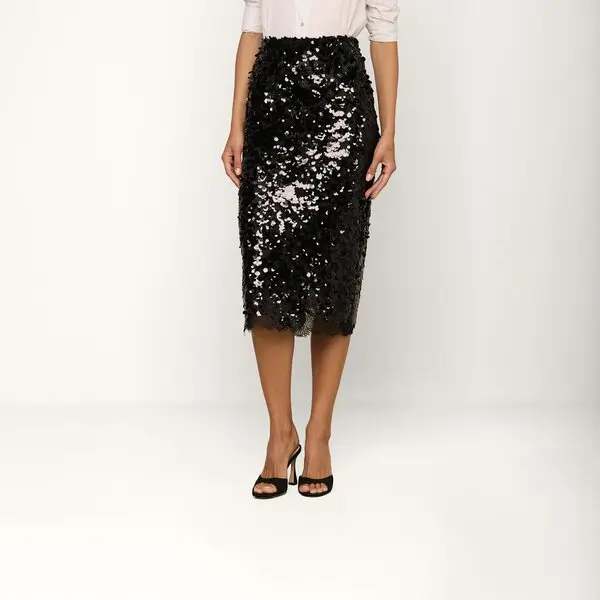 L'Agence Makena Sequin Pencil Skirt - Black