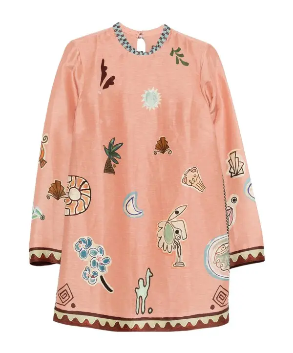 ALEMAIS Round Neck Long Sleeve Printed Dress