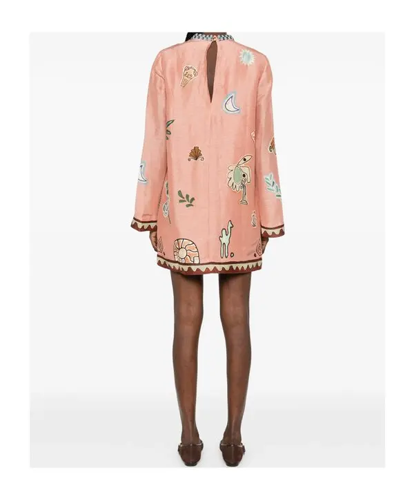 ALEMAIS Round Neck Long Sleeve Printed Dress