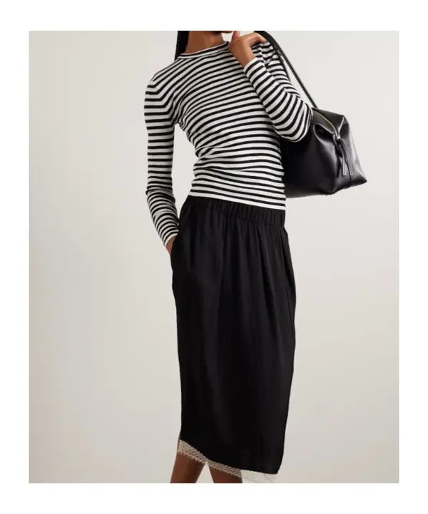 LISA YANG Vivian Striped Ribbed Cotton And Cashmere-blend Top - Black