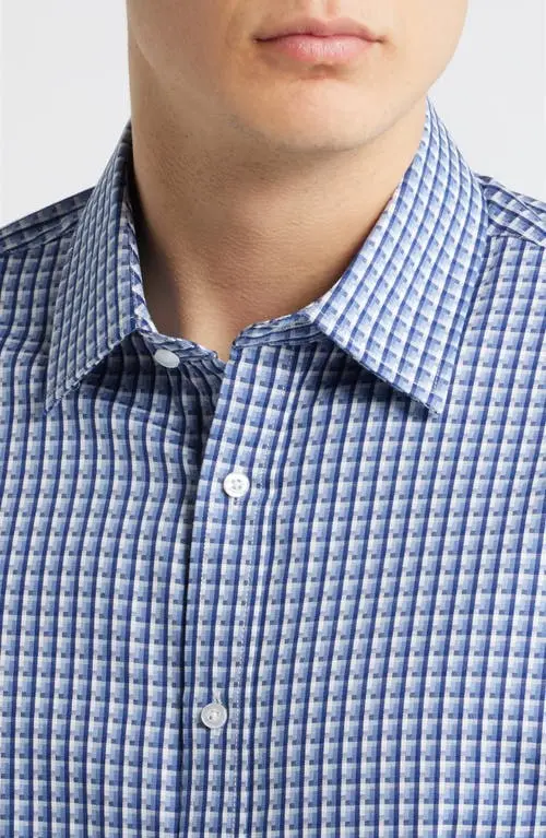 DANIEL HECHTER Trim Fit Check Cotton Dress Shirt - Blue