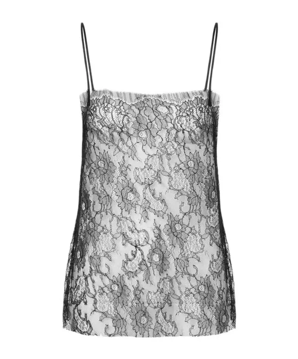 Alberta Ferretti Sheer Lace Spaghetti Strap Top