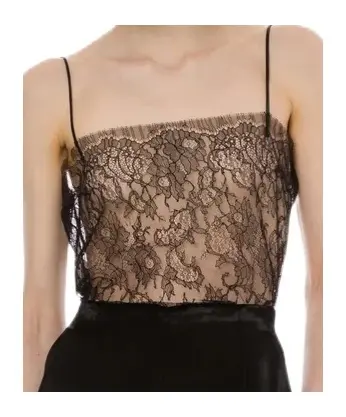 Alberta Ferretti Sheer Lace Spaghetti Strap Top