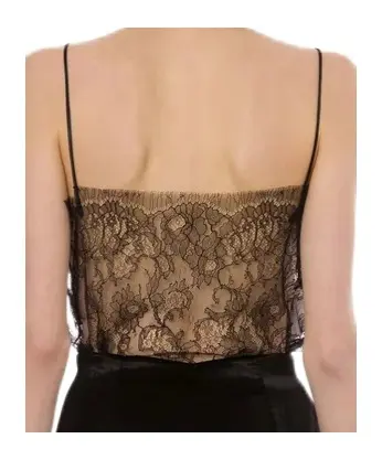 Alberta Ferretti Sheer Lace Spaghetti Strap Top