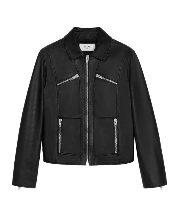 Celine Straight Blouson Jacket In Soft Lambskin