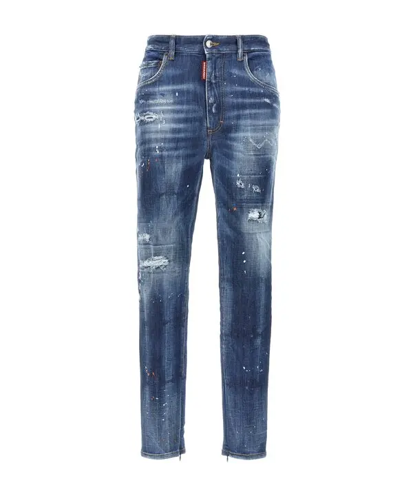 Dsquared2 Distressed Tapered Jeans With Paint Stains