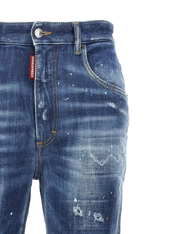 Dsquared2 Distressed Tapered Jeans With Paint Stains