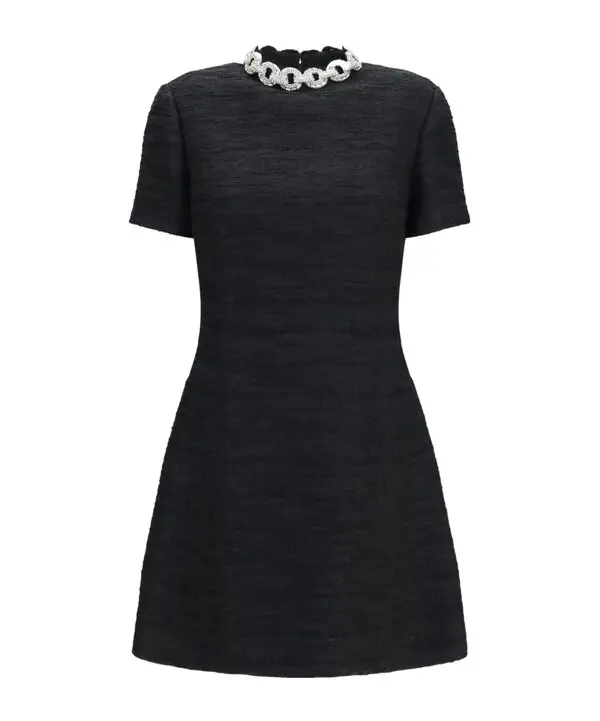 Valentino Garavani Short Sleeve Embroidered Tweed Dress - No