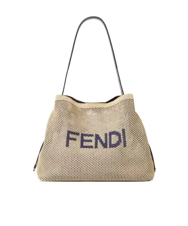 Fendi Logo Printed Soft Large Hobo Bag - Beige