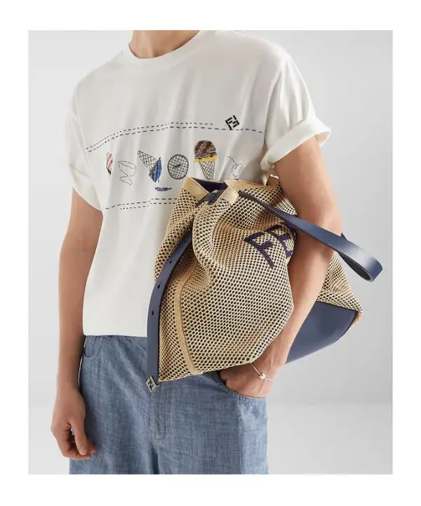 Fendi Large Raffia Logo Hobo Bag