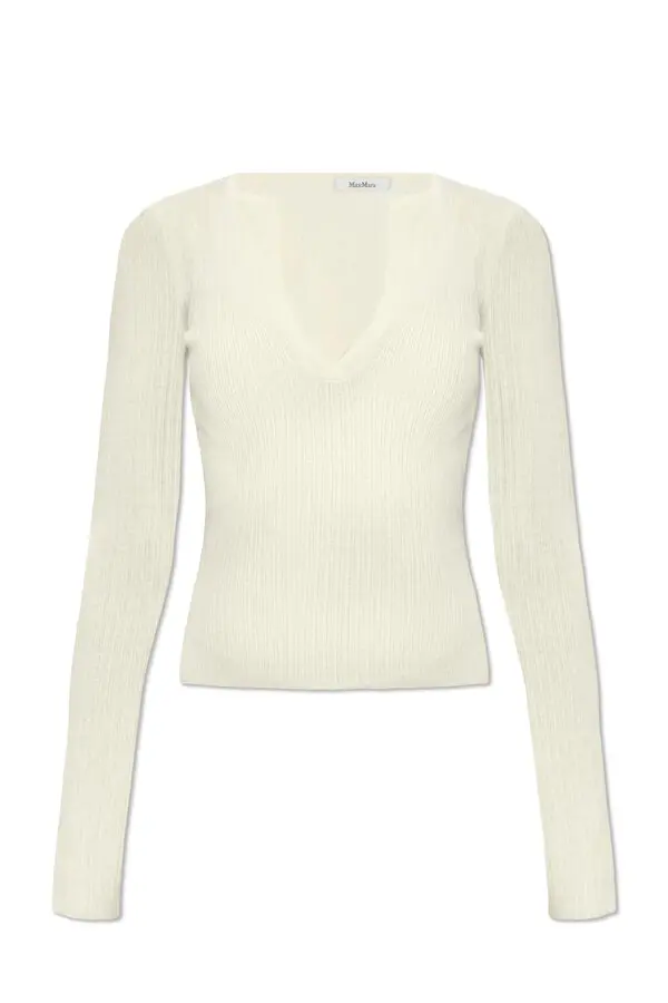 Max Mara V-neck Ribbed-knit Straight Hem Top - White