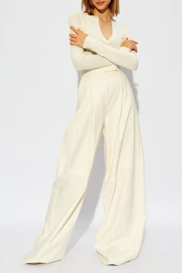 Max Mara V-neck Ribbed-knit Long-sleeve Top With Stripe Detail