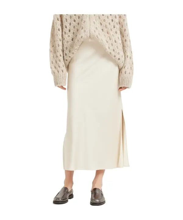 Brunello Cucinelli Slit Detailed Midi Skirt - White