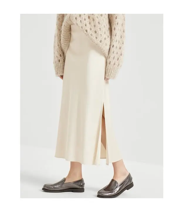 Brunello Cucinelli Slit Detailed Midi Skirt - White