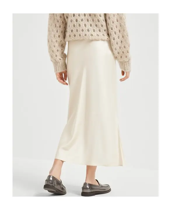 Brunello Cucinelli Slit Detailed Midi Skirt - White