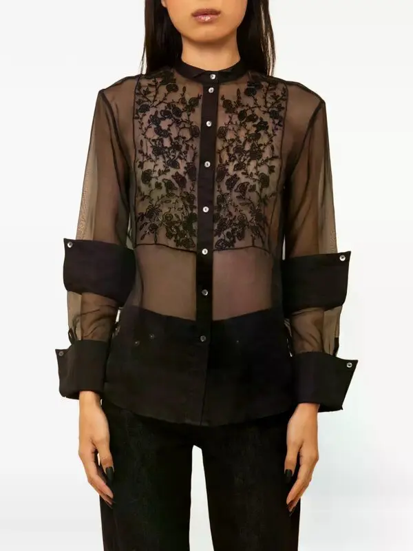 CONTESSA MILLS Winifred Bead-embroidered Silk Organza Shirt