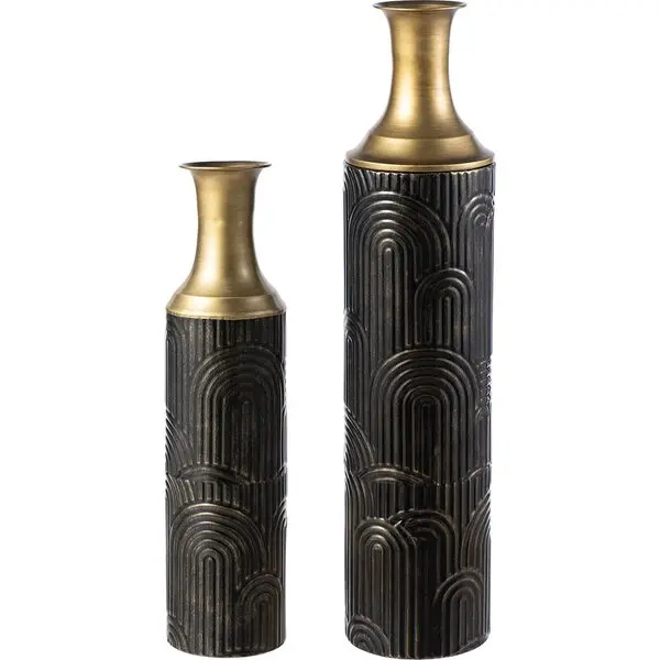 GLITZHOME Set Of 2 Modern Metal Floor Vases - Black