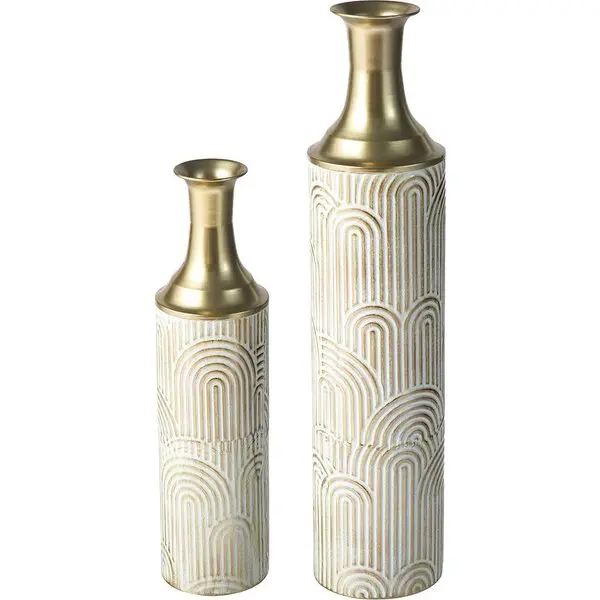 GLITZHOME Set Of 2 Modern Metal Floor Vases - White