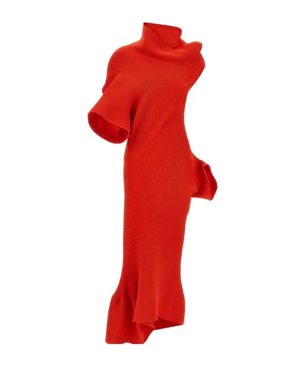 Issey Miyake Life Form" Ribbed Midi Dress - Red