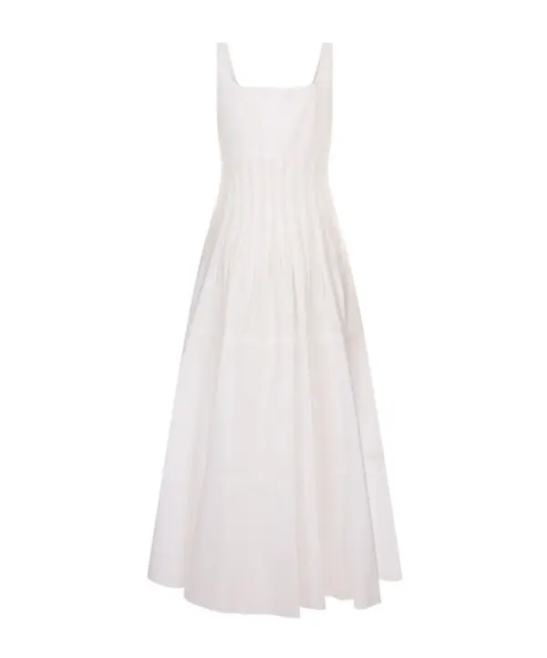 Max Mara Sleeveless Square Neck Dress With Pleated Details - White