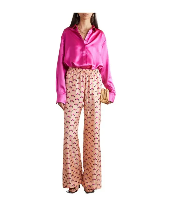 LANVIN Printed Silk-twill Wide-leg Pants - Pink