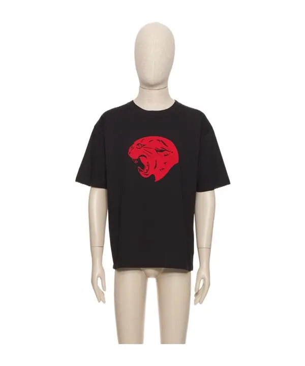 Valentino Garavani Cotton T-shirt With Panther Print - Nero/rosso