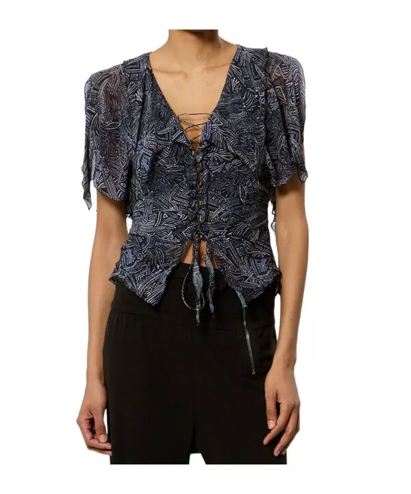Isabel Marant Étoile Thanais Printed Deep V-neck Blouse - Midnight Blue